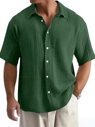 Generic Ovalyf Chemise en tricot textur&eacute; pour homme Style d&eacute;contract&eacute;, Vert, 4XL