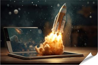 Islandburner XXL Bild Poster Rakete Kommt Aus Tablet Bildschirm Premium Bilder Fotodruck JCSU-PKL