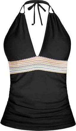Yonique Maillot de bain tankini dos nu &agrave; col en V pour femme, Noir 01, Taille M