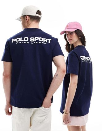 Polo Ralph Lauren Sport Capsule - Unisex-T-Shirt aus schwerem Material in Marineblau mit Front- und Rückenaufdruck