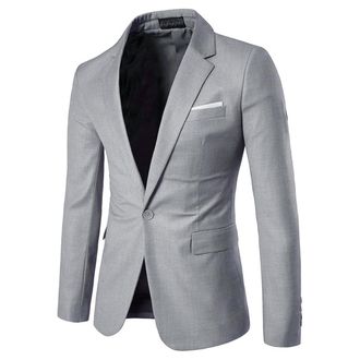 AlltheMen Sakko Herren Slim Fit Anzugjacke EIN Knopf Sakko für Business Hellgrau XXL