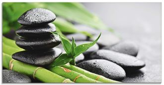 Artland ARTland Wanddeko Glasbilder Wandbild Glas Bild einteilig 60x30 cm Querformat Asien Wellness Zen Steine Lavasteine Bambus Wassertropfen Entspannung T5W