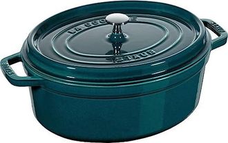 Staub Gusseisen Bräter/Cocotte, Oval 33 cm, 6,7 L, Aromaregen Funktion für optimale Befeuchtung, Für alle Herdarten inkl. Induktion & Backofen, La Mer