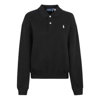 Ralph Lauren Femme, Sweatshirts et sweats &agrave; capuche, Noir, Taille: 40 FR SweaT-shirt &agrave; col polo en molleton