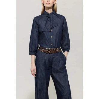 Luisa Cerano Femme, Blouses et Chemises, Bleu, Taille: 42 FR Blouse en denim avec ruban amovible au cou