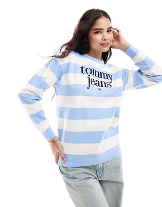 Tommy Jeans Sweatshirt in Blau und Weiß gestreift mit großem Logo