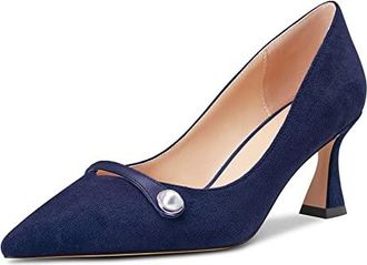 Castamere Femmes Bloc Chunky Mi Talon Heel Pointu Bout Slip-on Escarpins Mariage Bureau 6.5 CM Heels Bleu Marin 36 EU