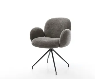 DELIFE Esszimmerstuhl Nube-Flex mit Armlehnen Boucl&eacute; Soft Schlamm Kreuzgestell konisch Schwarz Taschenfederkern, Esszimmerst&uuml;hle