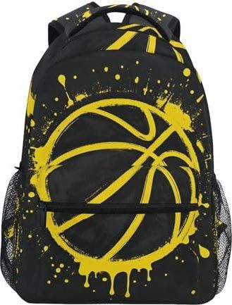 Generic Basket-Ball Jaune Splash Noir Sac &Agrave; Dos Confort Sacs A Dos Loisir Cartable Scolaire Pour Pc V&eacute;lo Ordinateur Portable 29X40Cm