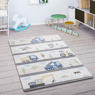 Paco Home Kinderteppich Kinderzimmer Teppich Spielmatte Rutschfest Berge Wolken Creme Blau 155x230 cm - Paco Home