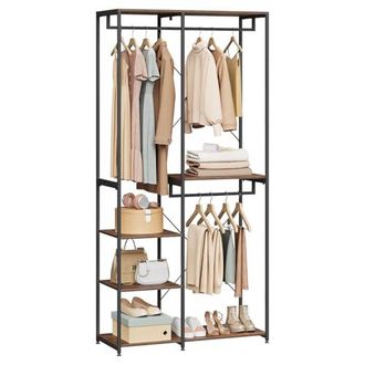 Woltu Porte-manteau avec Étagère de Rangement, Penderie Vêtement Industrielle avec Cadre Métallique, 90x40x204,5 cm,en Bois MDF et en Métal, Marron vintage 