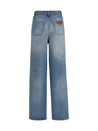 Chlo&eacute; Womens High-Rise Wide-Leg Jeans Dream Blue Cotton