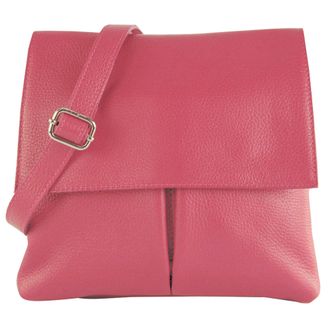modamoda.de T63LEDER Damen Leder Umh&auml;ngetasche Schultertasche handmade in Italy, Farbe:Bubble Gum