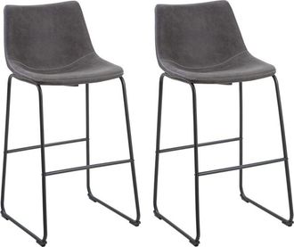 Beliani Beliani - Lot 2 Chaises de Bar Tabourets en Tissu Gris avec Pieds Noirs et Dossier Rembourr&eacute; Design R&eacute;tro Moderne pour Cuisine ou Salle &agrave; Manger