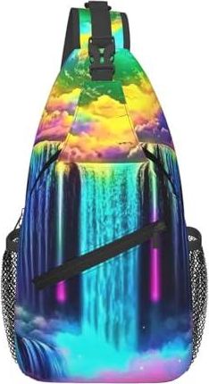 Generic Sac &agrave; bandouli&egrave;re color&eacute; de montagne cascade arc-en-ciel for&ecirc;t sac &agrave; bandouli&egrave;re sac &agrave; dos de voyage sac &agrave; dos bandouli&egrave;re pour homme sac &agrave; dos de ran