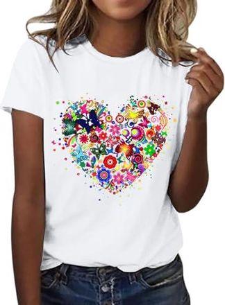 Generic Trashier Shirts De Femmes Amour Papillon Floral Mexicain Imprimé Chemise Manches Courtes Col Rond T-shirt Mode Haut Léger Doux Décontracté Vêtements D