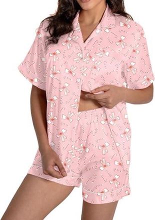 Generic Tenues deux pi&egrave;ces pour femmes 2026 Saint-Valentin pour femmes ensemble de shorts &agrave; manches courtes et col en V (4), rose, XXL
