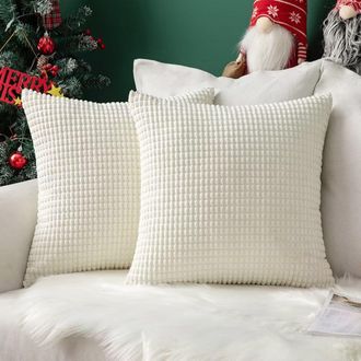 Miulee Weihnachten Kissenbezug 50x50 Weiß Sofakissen Kordsamt Kissenbezüge Quadrat Cord Dekokissen Kissenhülle Dekorativ Couchkissen Bezug Weich für Wohnzimm