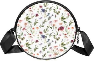 Generic Sac &agrave; bandouli&egrave;re rond pour femme, imprim&eacute; floral, petit sac &agrave; dos &agrave; bandouli&egrave;re avec fermeture &eacute;clair, bretelles r&eacute;glables, sac &agrave; main rond d&eacute;contrac