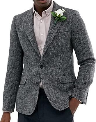Solovedress Blazer classique en tweed pour homme - Coupe droite - En laine - Pour fête de mariage, gris, XXXL