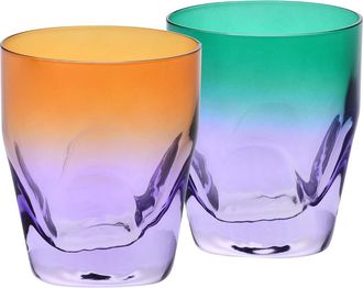 Krosno Whiskygl&auml;ser 260 ml - 2er Set - Aurora Kollektion - Handbemalt - Bleifreies Kristall - F&uuml;r Bourbon, Rum & Cocktails - Geschenk - Orange-Violett