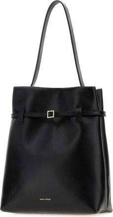 Manu Atelier Womens Black Leather Shopping Bag Borse A Mano