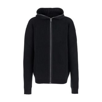 Rick Owens Homme, Pulls, Noir, Taille: L Heavy Wool Zipped Sweat &agrave; capuche