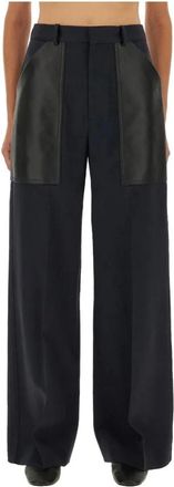 Bottega Veneta Femme, Pantalons, Bleu, Taille: 36 FR Pantalon Large avec D&eacute;tail de Poche en Cuir