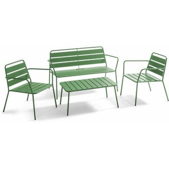 Oviala Salon de jardin 4 places et 1 table basse en acier vert cactus - Palavas