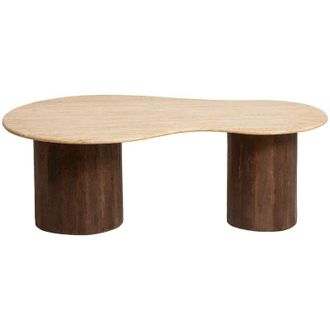 Made In Meubles Made In Meubles - Table basse fixe en bois de manguier et travertin - Plateau 2 cm - Dimensions 120x70x43 cm - &Eacute;l&eacute;gante pour salon ou bureau