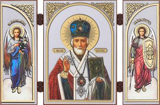 NKlaus Heiliger Nikolaus - Ikone Triptychon Christlich - Holz Reise Altar Ikonografie 16852
