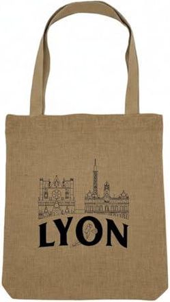 Fabulous Sac Shopping Tote Bag Aspect Lin - Lyon Minimalist France Ville Est Culture - Sac de Courses Toile Epaisse 360g Beige Naturel Cabas Port&eacute; Epaule Solid