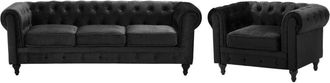 Beliani Sofa Set 4-Sitzer CHESTERFIELD Samtstoff Schwarz