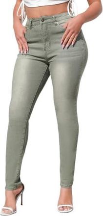 Onsoyours Jean Skinny Femme Taille Elastique Jeggings Taille Haute avec Poches Extensible Mode Slim Pantalon en Denim Stretch Crayon Pantalon C Vert L