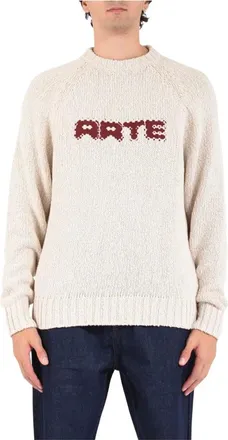 Arte Homme, Pulls, Beige, Taille: L Pull en Coton Tricoté Pixel Front