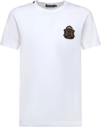 Dolce & Gabbana Homme, Tops, Blanc, Taille: 3XL T-shirt avec &eacute;cusson h&eacute;raldique
