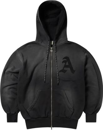 Aries Homme, Sweatshirts et sweats &agrave; capuche, Noir, Taille: XL Aged Gothic Zip Through Sweat &agrave; capuche