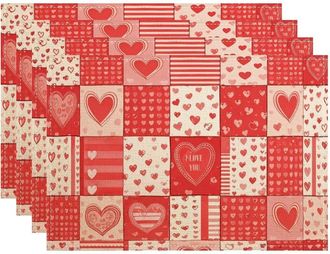 Generic Valentinstag Herzen Platzsets, Rot Patchwork Vintage Tischsets f&uuml;r Esstisch Romantische Urlaub rutschfest Waschbar Indoor Outdoor K&uuml;che Party Dekorati