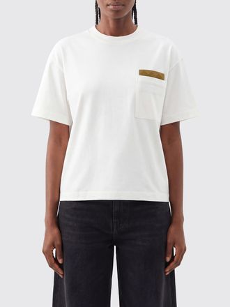 Bottega Veneta Baumwoll-T-Shirt mit Ledereins&auml;tzen und aufgesetzter Tasche