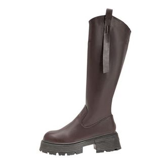 Generic Bottes hautes au genou extensibles et &eacute;l&eacute;gantes pour femme - Bout rond - Couleur unie - Talon &eacute;pais - Fermeture &eacute;clair lat&eacute;rale - Confortables - Autom