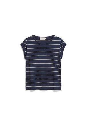 Armedangels T-shirt pour femme en Tencel Lyocell Mix Jilaana - Fines rayures - Coupe ample, Night Sky Oatmilk, XS