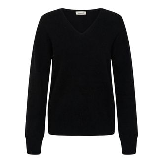 Soaked In Luxury Slrakel V-Ausschnitt Rippstrick Pullover - - Knitwear - Damen - Schwarzk - S