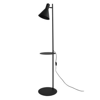 Licht-Erlebnisse Stehlampe Metall klein 138 cm mit Ablage Kabelschalter E27 verstellbarer Schirm Schwarz Retro Stehleuchte Wohnzimmer