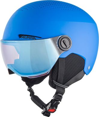 Alpina ZUPO Visor Q-LITE - hochwertiger & sicherer Skihelm f&uuml;r Kinder, mit abnehmbaren Ohrenpolstern, mit kontrastverst&auml;rkendem Visier - Blue matt - M (51-55