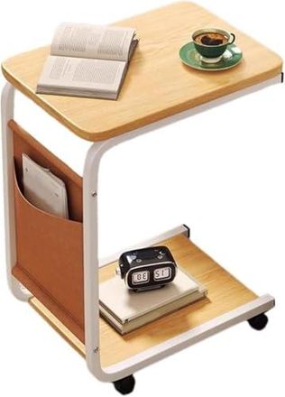 Generic Table dappoint en Forme de C - Mobile, Table Basse &agrave; 2 Niveaux | Plateau TV &agrave; roulettes, Table dappoint compacte for canap&eacute;, Salon, Chambre, Gain de P