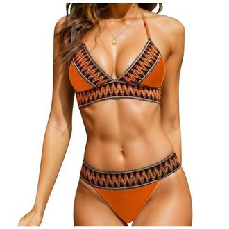 Generic Maillot de bain bikini sexy avec &eacute;paules d&eacute;nud&eacute;es et dos nu pour femme avec &eacute;lasticit&eacute;, Orange, S