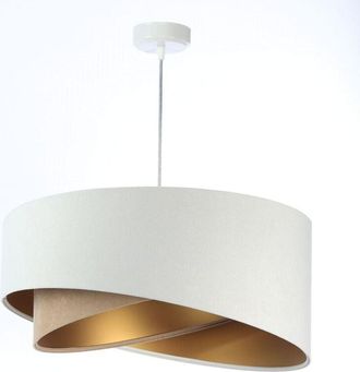 Licht-Erlebnisse Licht-erlebnisse - H&auml;ngelampe Stoff &oslash; 50 cm h: max. 102 cm in Wei&szlig; Beige Gold E27 rund Modern Pendelleuchte