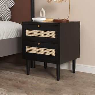 Generic Beistelltisch Aus Holz for Wohnheime Mit 2 Lederschubladen, Moderner Platzsparender Nachttisch, Sofa-Beistelltisch for Kleine Räume (Keine Montage Erf