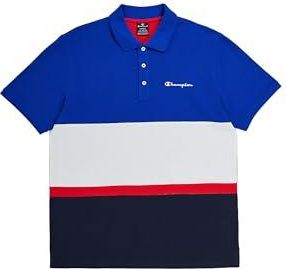 Champion Legacy Retro Sport Polo - Color Block S/S, Bleu électrique/Blanc/Bleu Marine, Large Hommes