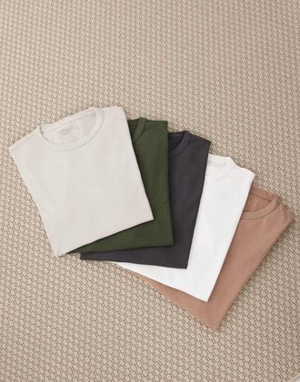 Abercrombie & Fitch Everyday Essential - Lot de 5 t-shirts - Marron/noir/blanc-Multicolore